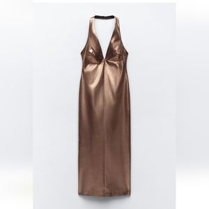 Zara | Dresses | Zara Halter Metallic Thread Dress Bronze | Poshmark